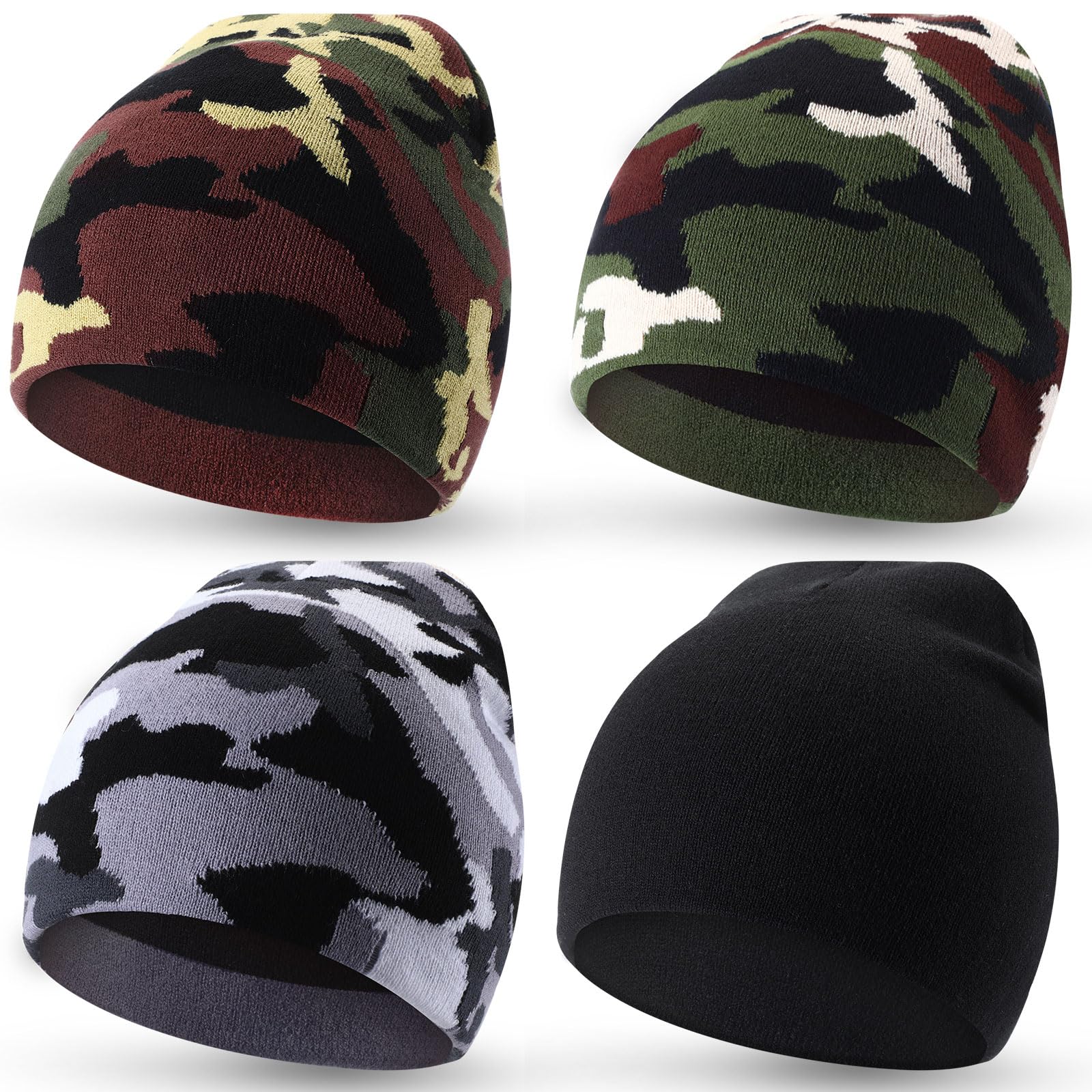 Amazon.com: Ramede 4 Pcs Camo Beanie Winter Knit Camo Hats Army ...