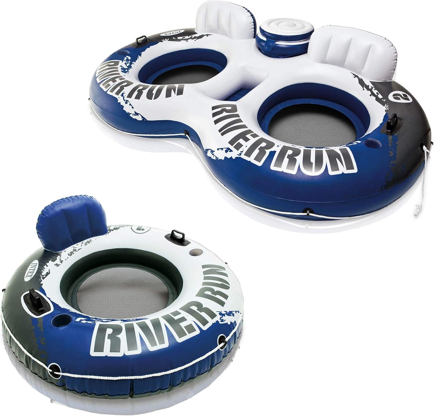Intex River Run Inflatable 2 Person Pool Tube Float w/Cooler + Single ...