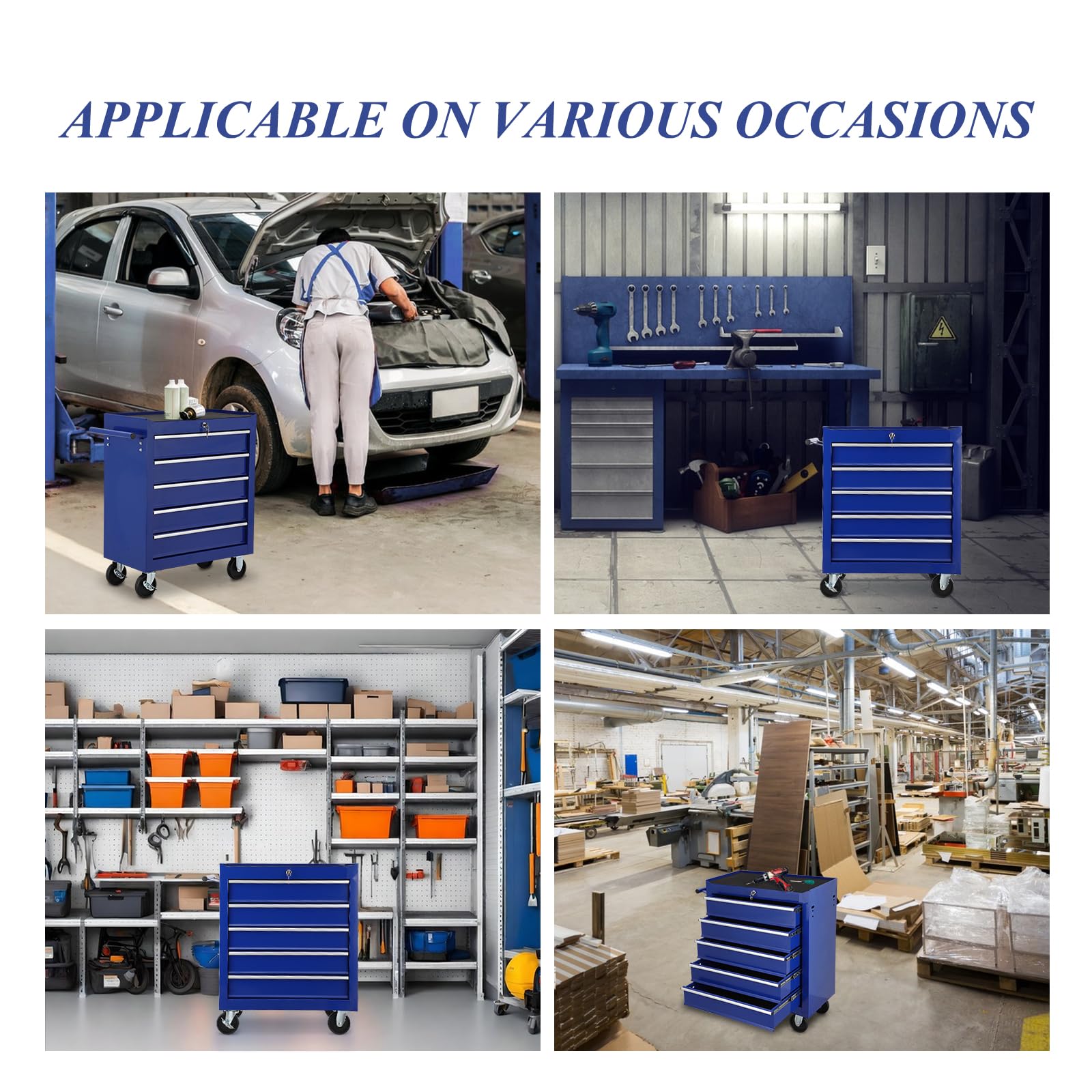 Snapklik.com : 5 Drawer Rolling Tool Box,Blue Locking Tool Chest