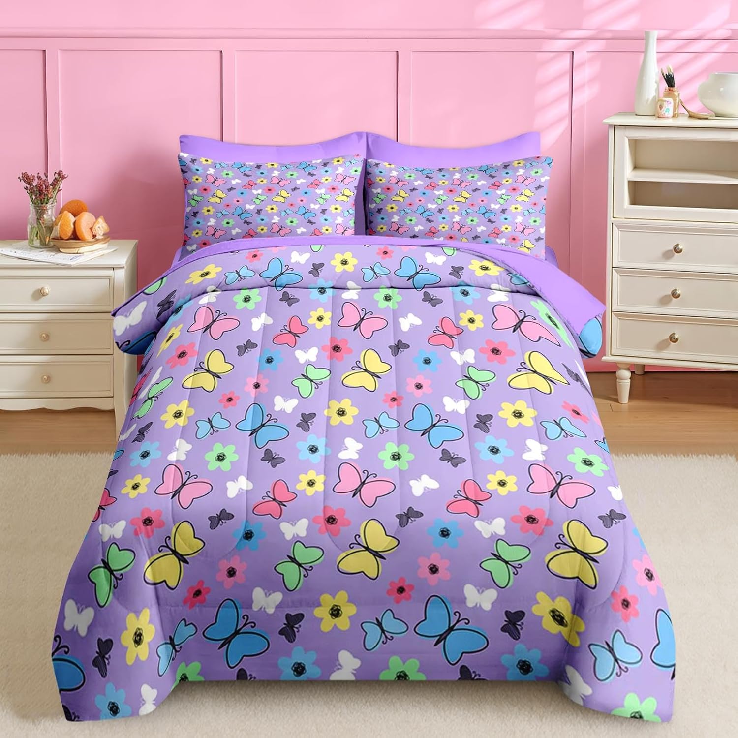 Amazon.com: Nesker 5 Pcs Comforter Set Twin Size, Colorful Butterfly ...