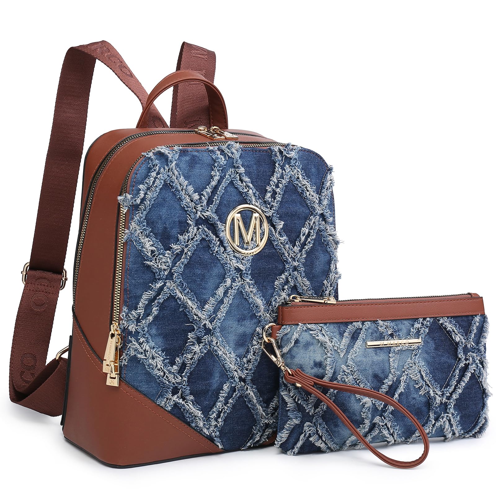 Amazon.com: MKP Women Fashion Double Zipper Medium Backpack Purse PU ...