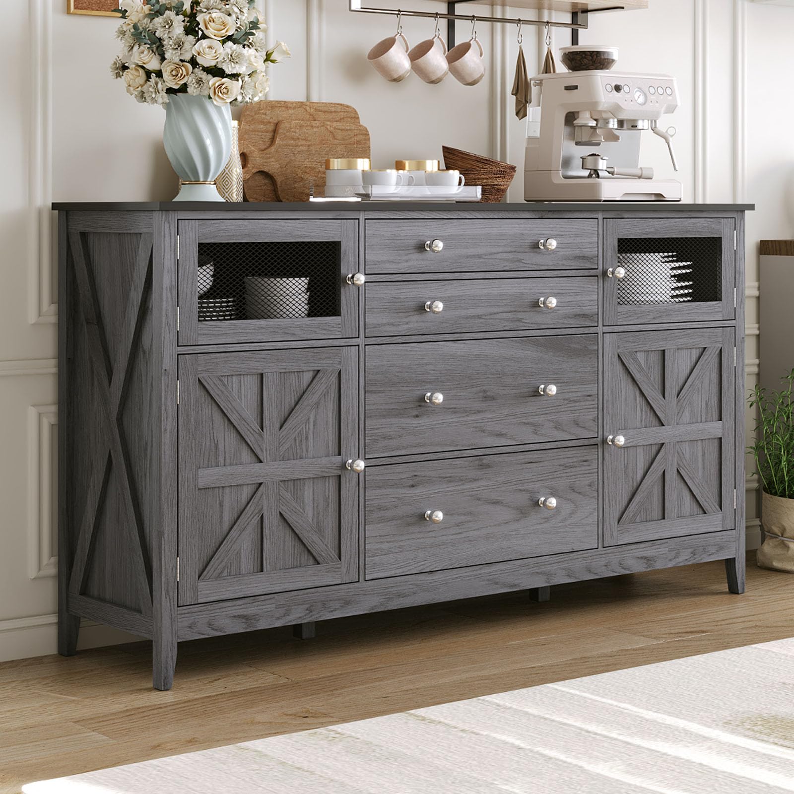 Amazon.com - Vabches 59" Farmhouse Buffet Cabinet with Storage ...