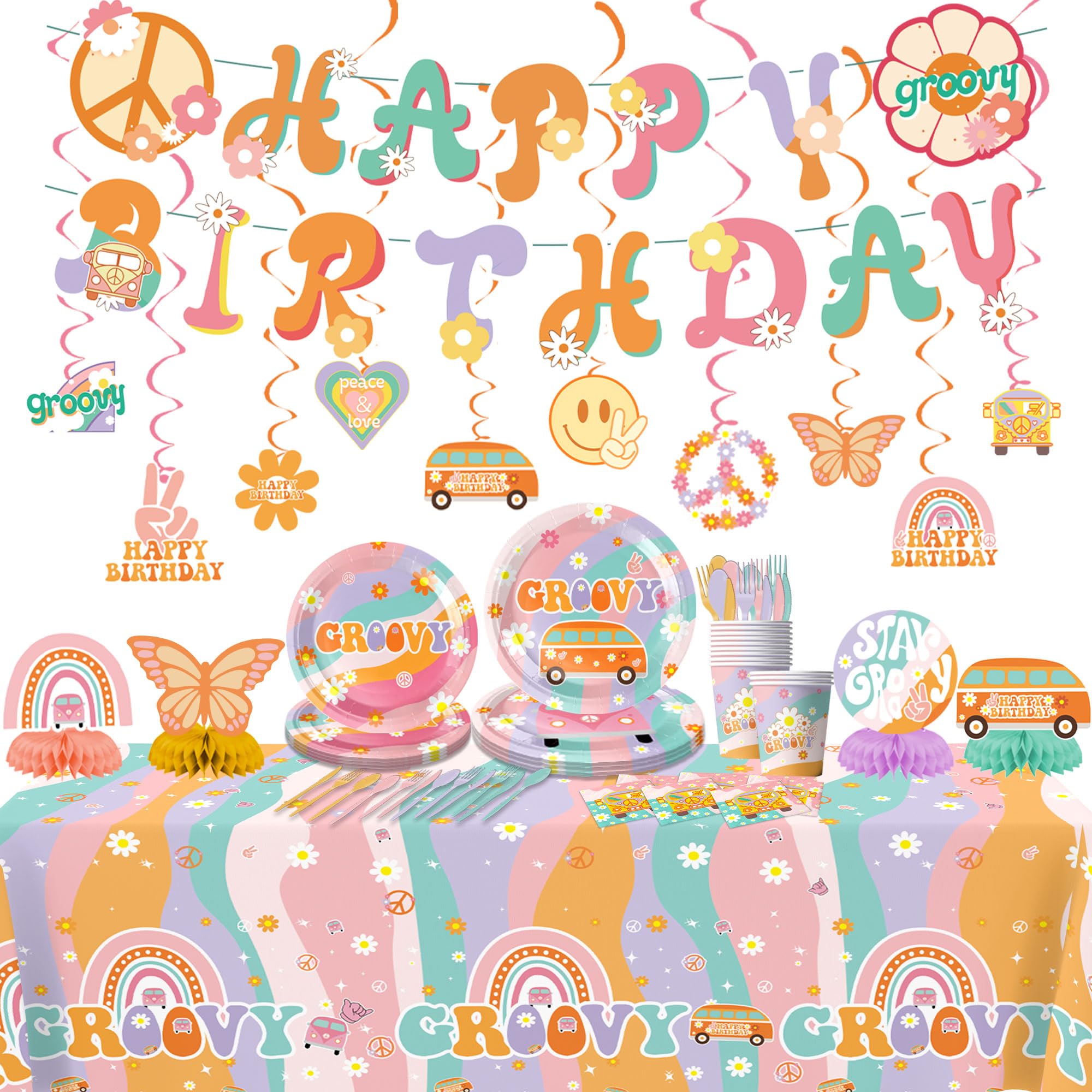 Amazon.com: DMIGHT 184Pcs Groovy party Decorations, Party Supplies ...