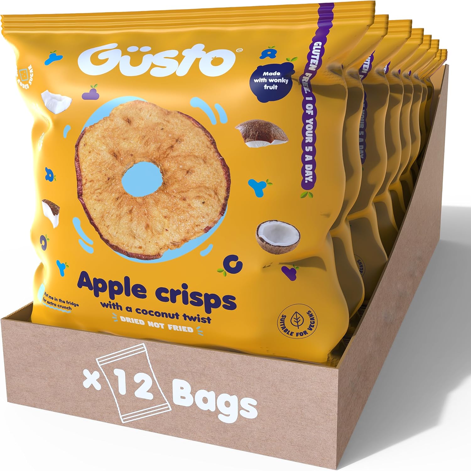 GUSTO SNACKS Crunchy Apple Crisps with Coconut - Case of 12 (20g) - 100 ...