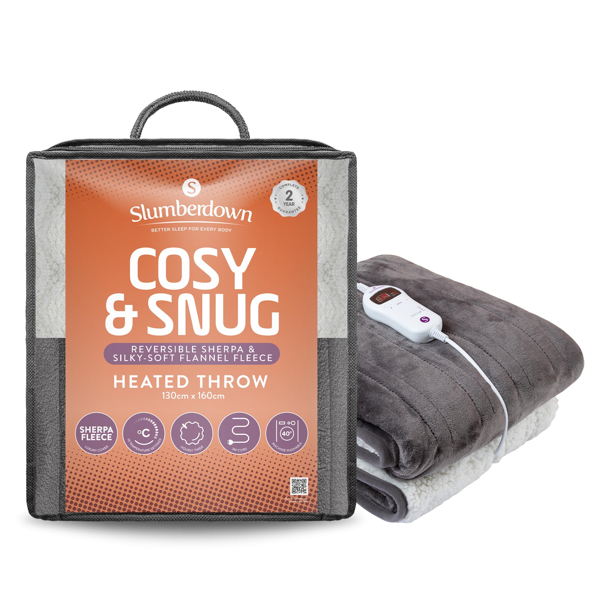 Slumberdown Luxury Heated Throw Blanket - Reversible Large Electric ...