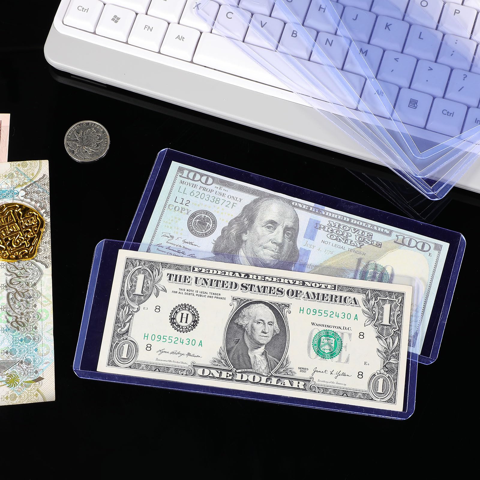 Snapklik.com : 6 Packs Clear Dollar Bill Sleeves, PVC Dollar Bill ...
