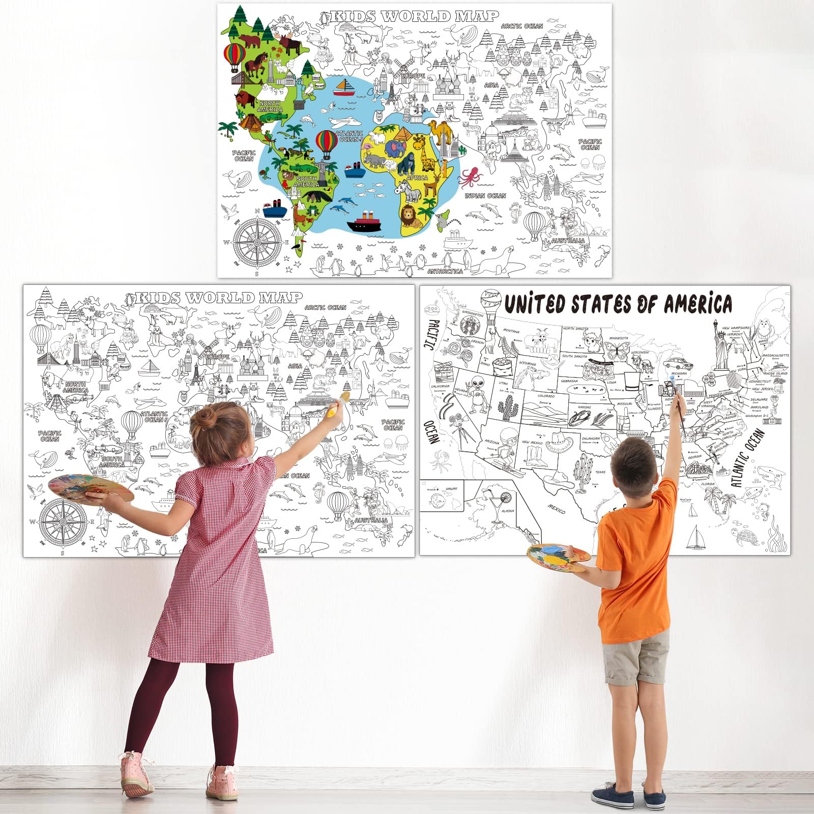 Amazon.com: US Map Coloring Poster for Kids - 54 x 33 Inches Giant ...