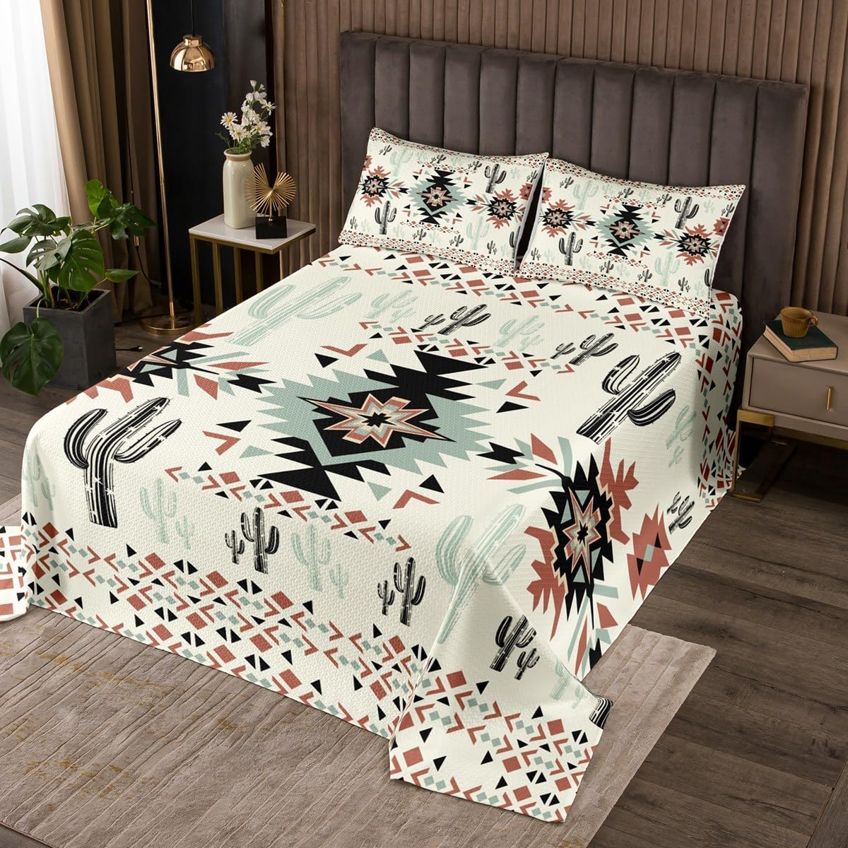 Amazon.com: jejeloiu Khaki Southwestern Aztec Bedspread Kids Geometric ...