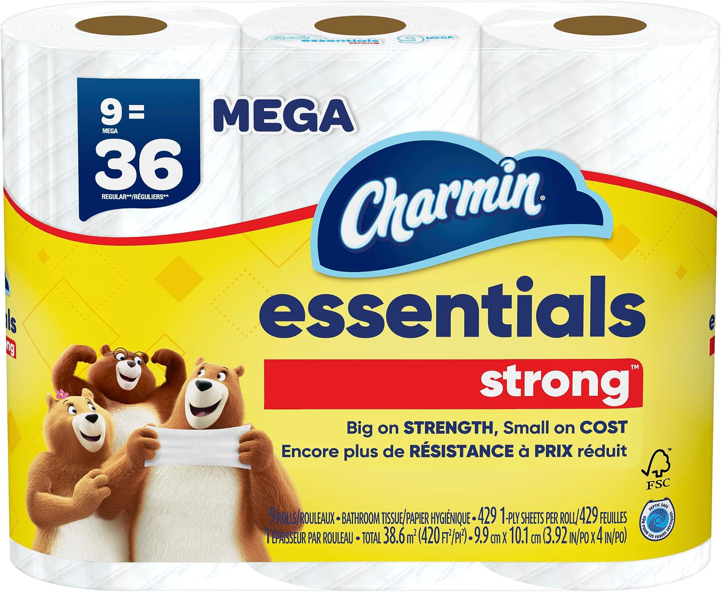 Amazon.com: Charmin Ultra Strong Toilet Paper, 9 Mega Rolls = 36 ...