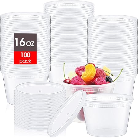 Amazon.com: 100 Sets Plastic Food Containers with Lids 16 oz Deli ...