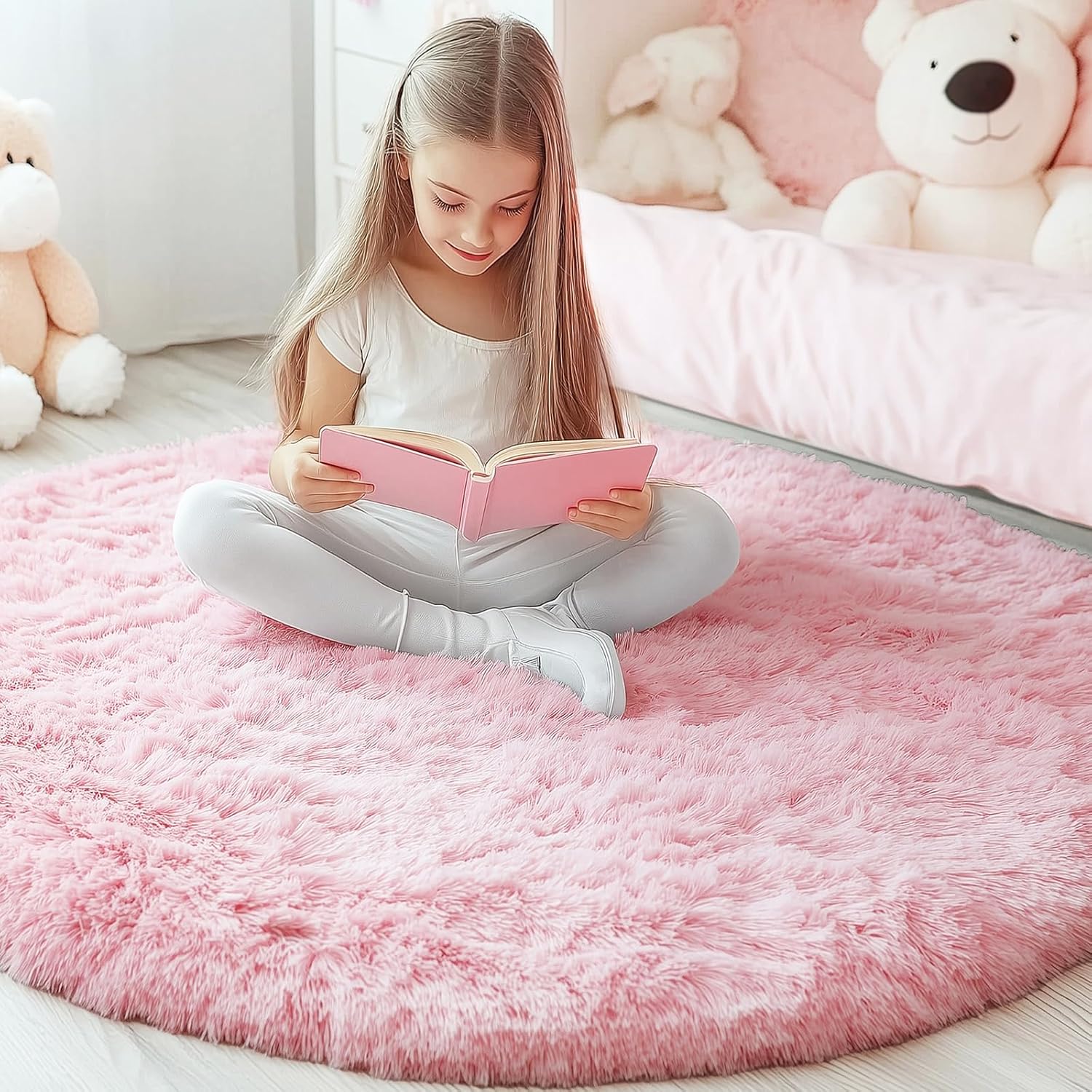 Amazon.com: OLANLY Pink Round Rugs for Bedroom - Machine Washable, 8x8 ...