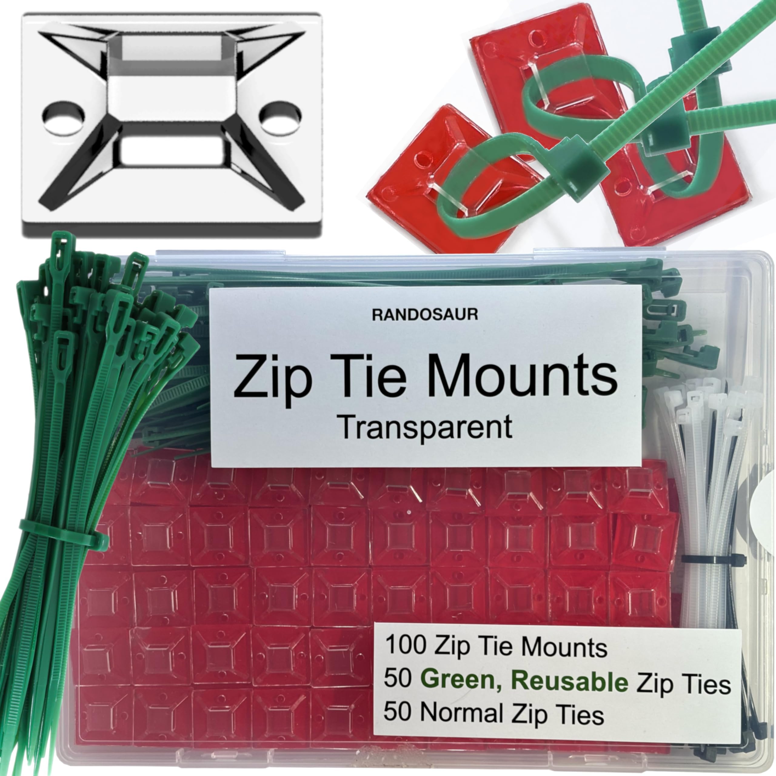 Amazon.com: Large, Premium Zip Tie Adhesive-Backed Mounts 100 Pk by ...