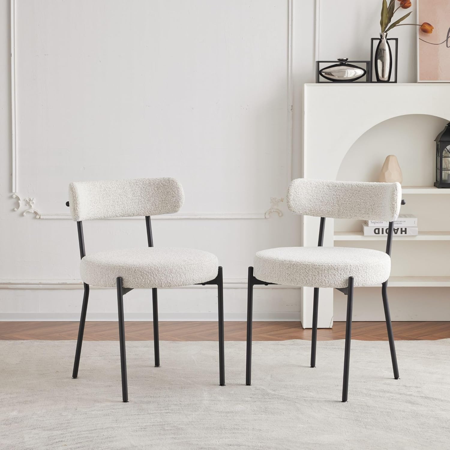 BTM Modern Boucle Dining Chair Set of 2, Mid-Century Modern Accent ...