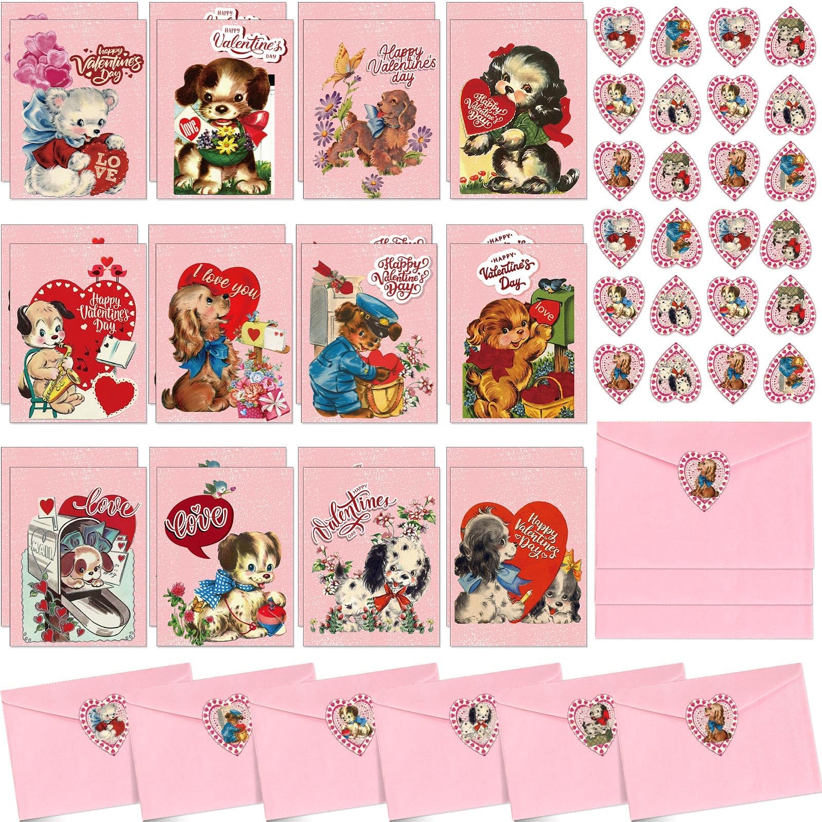 Amazon.com : CHUNNIN 24 Pack Valentine's Day Vintage Puppy Cards with ...
