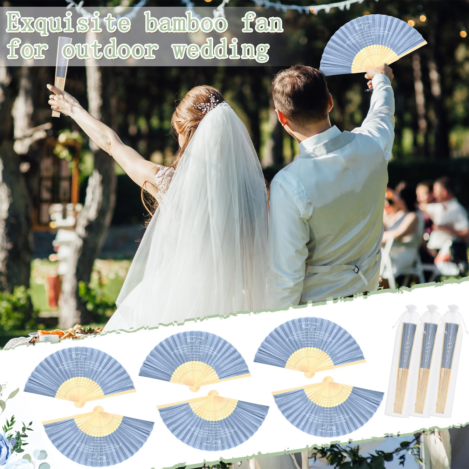 30 Pcs Folding Fans Bulk for Wedding Guests Thank You Bamboo Folded ...