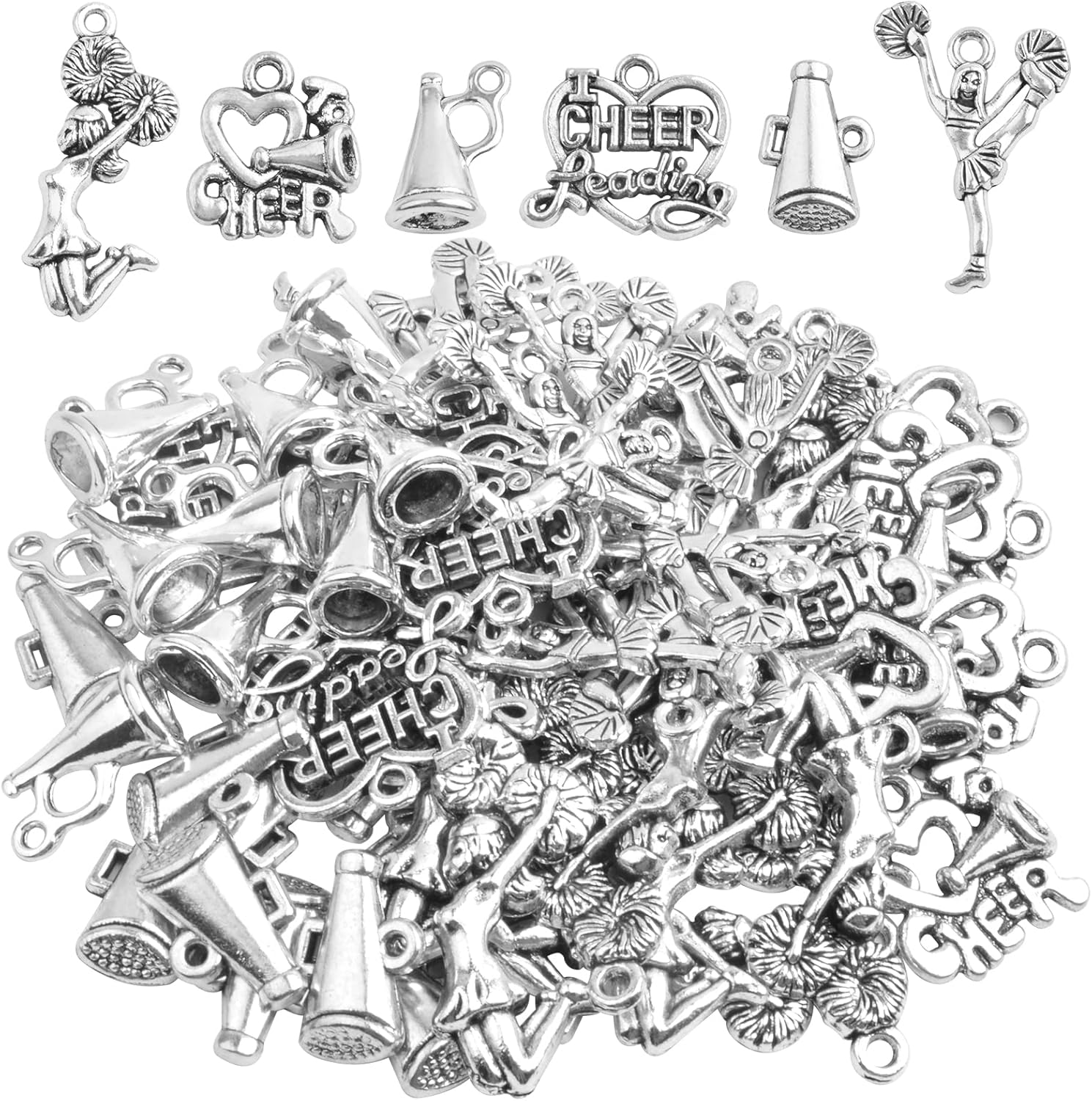 Amazon.com: 60pcs 6 Styles Antique Silver Cheerleading Theme Charms ...