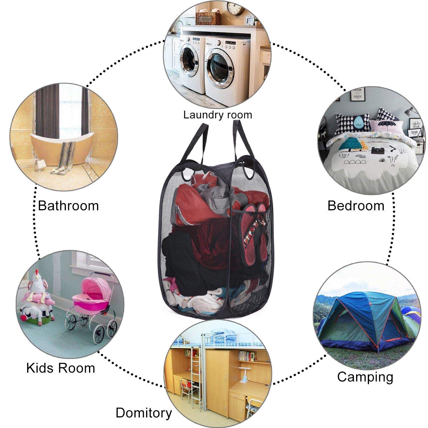 Foldable Pop Up Net Laundry Basket - Storage Solution - Compact Bin ...