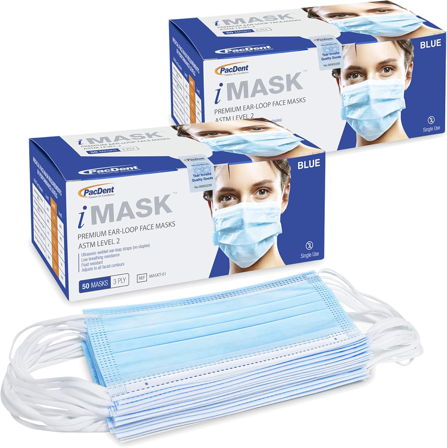 Amazon.com: Pac-Dent iMask Premium ASTM Level 2 Disposable Face Masks ...