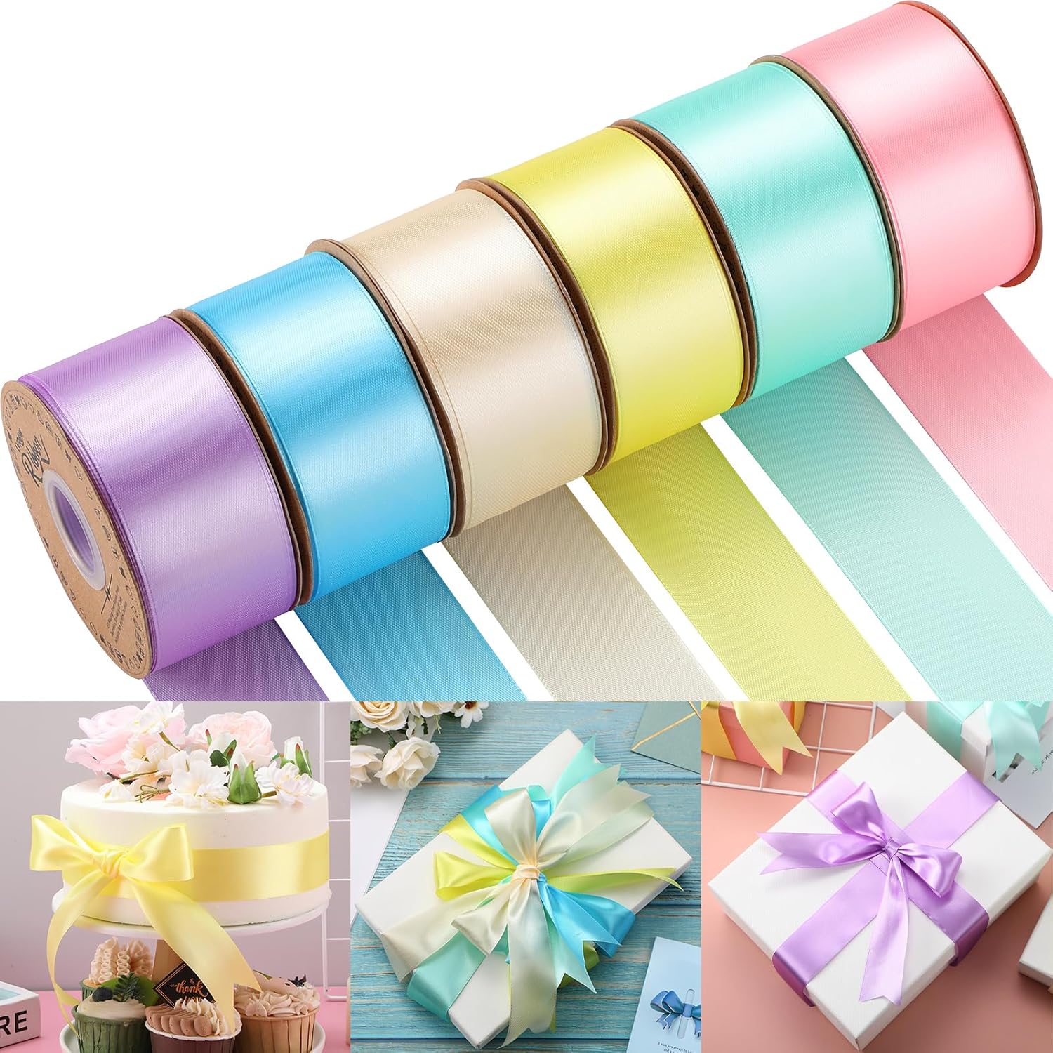 Amazon.com: Lyrow 200 Yards Pastel Satin Ribbon 1.5 Inch x 6 Rolls ...