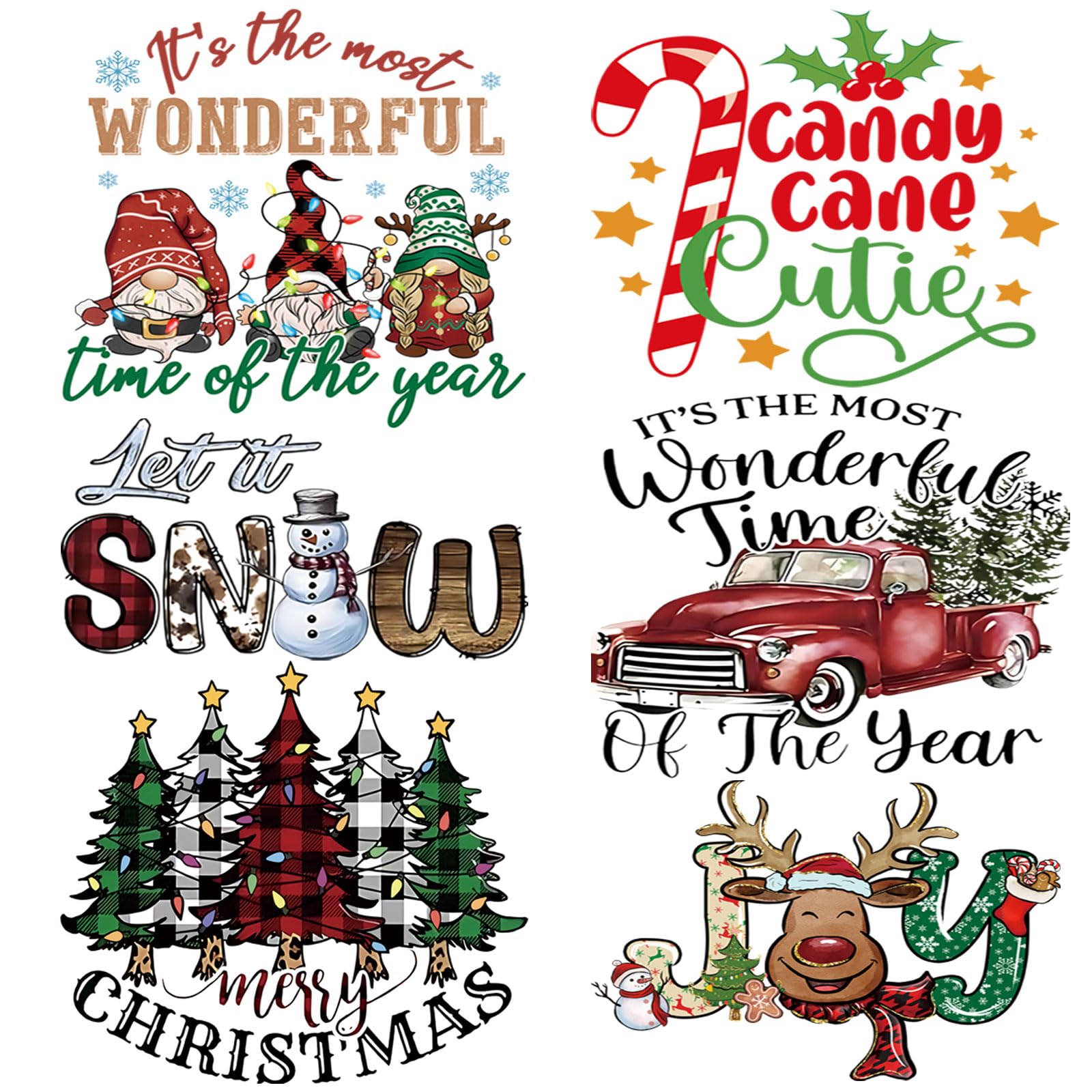 Amazon.com: 6 Sheets Christmas Iron On Transfers for T Shirts ...
