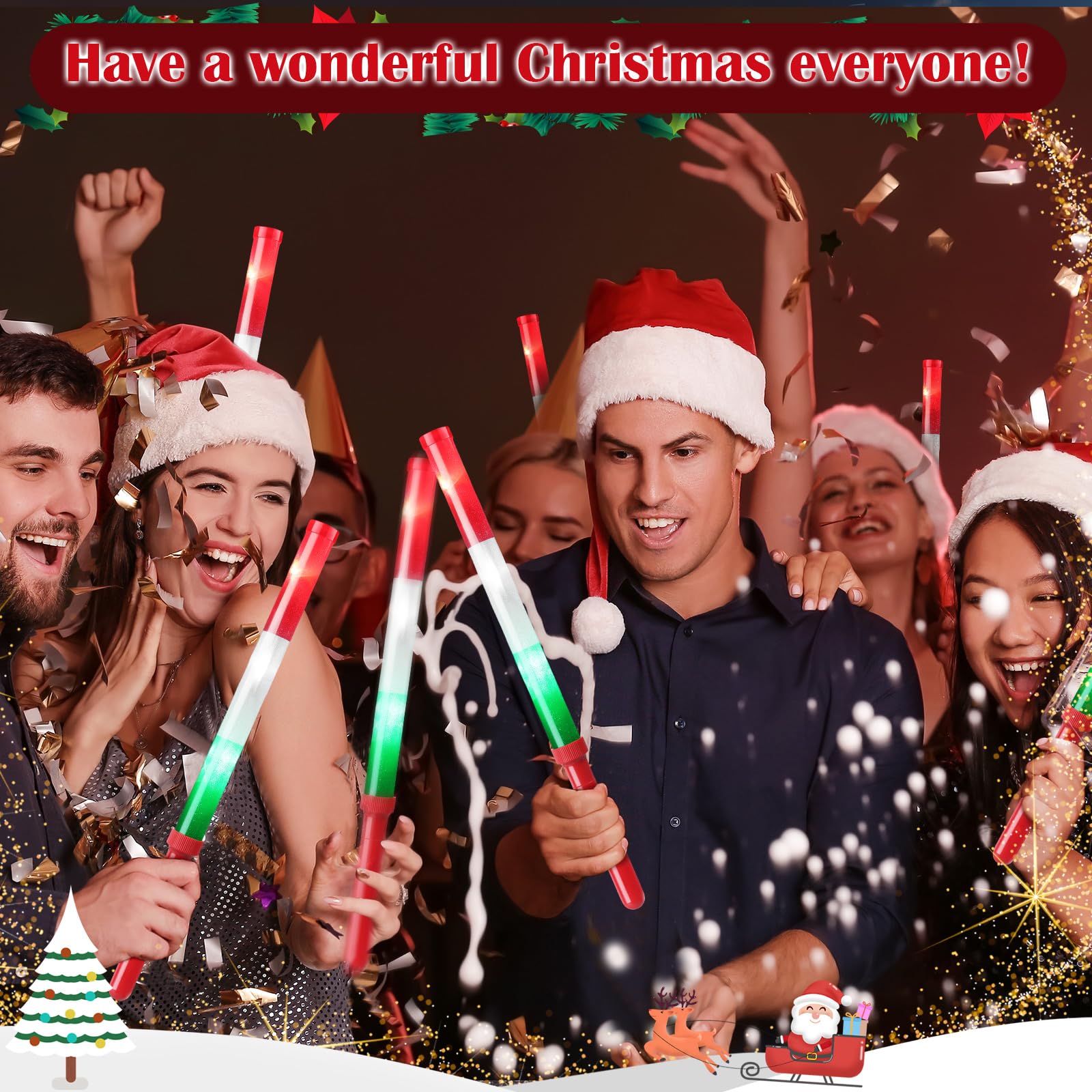 Liliful 24 Pcs Red White and Green Christmas LED Light Stick Baton Glow ...