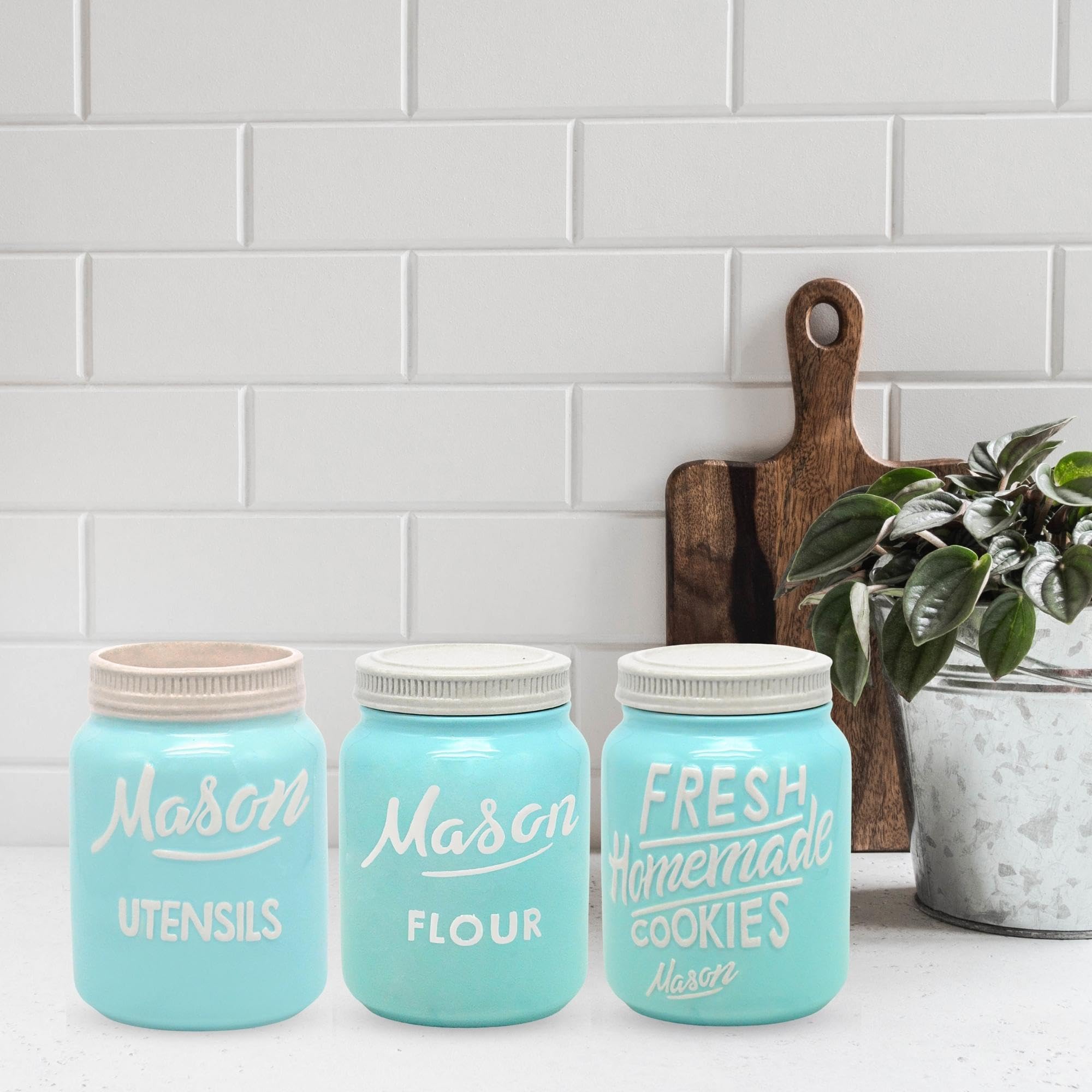 Snapklik.com : Blue Mason Jar Flour Container - Decorative Flour ...