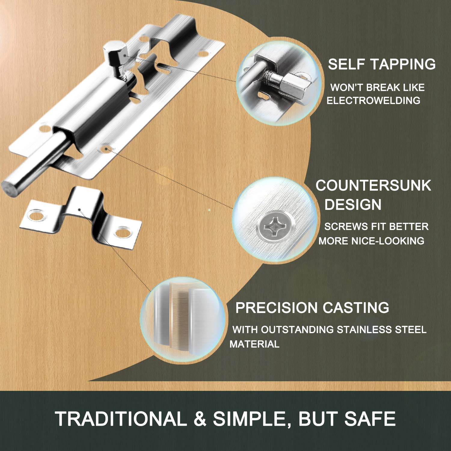 Buy Barrel Bolt - Upgrade Door Bolt Slide Lock Latch with 42 Screws ...
