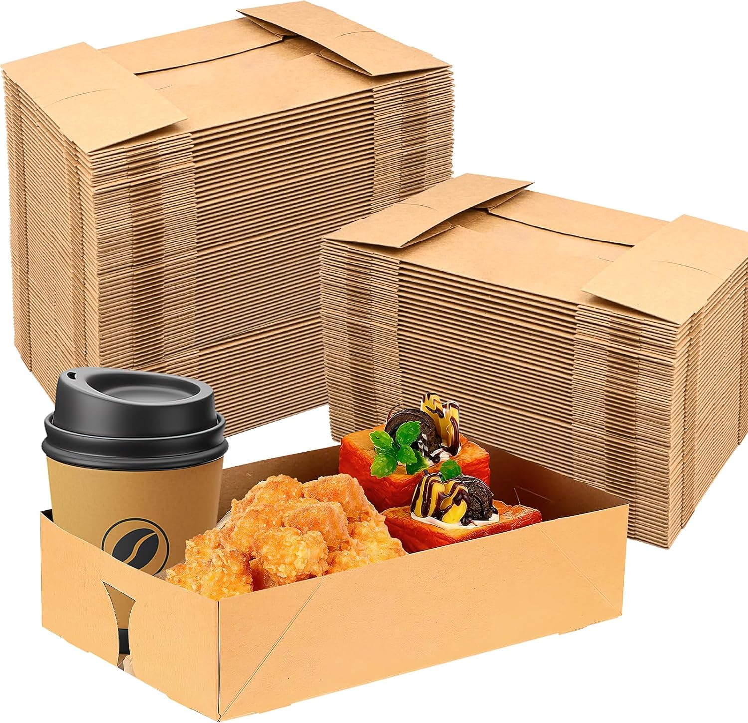 100 Pieces Paper Food Trays 4 Corners Pop Up Kraft Paper Food ...