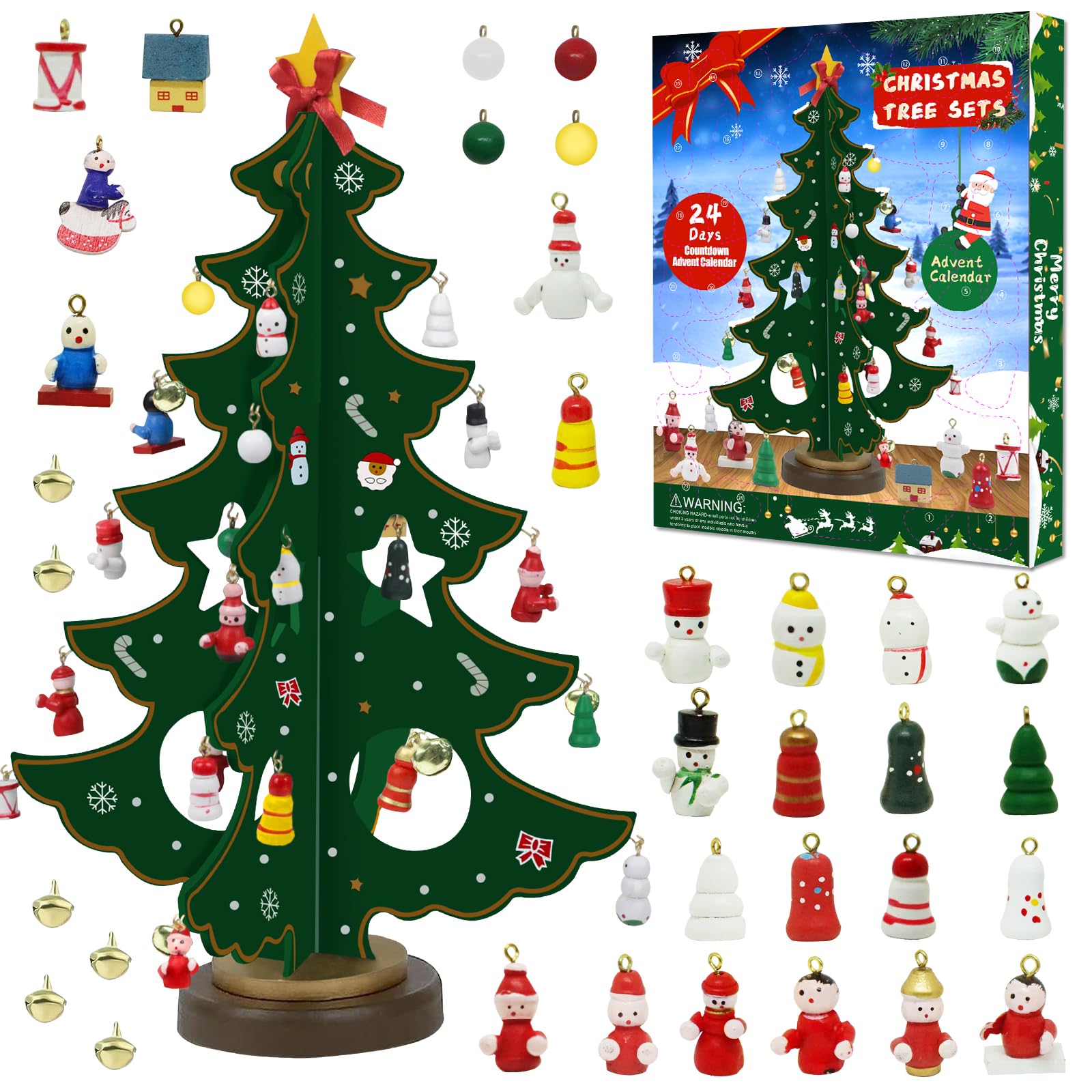 Advent Calendar 2024 Wooden Christmas Tree with 35 Ornaments 24 Days ...