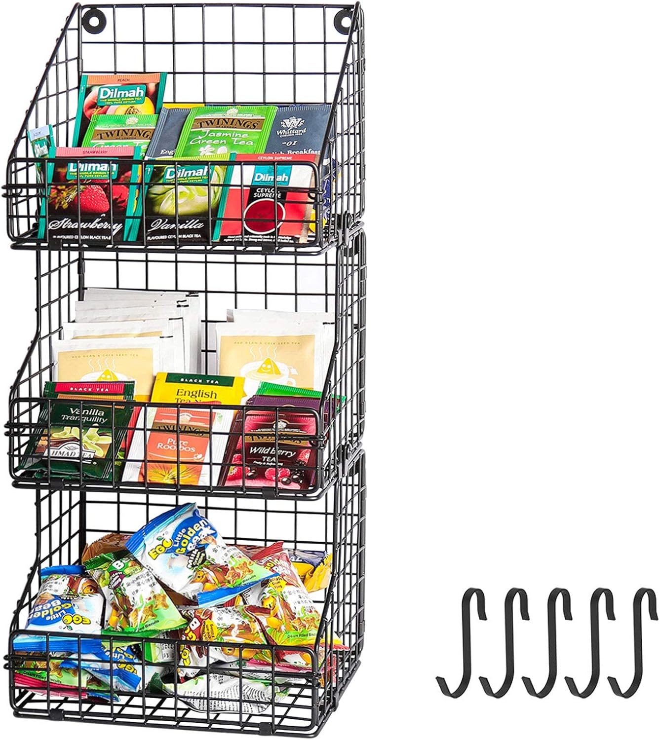 Amazon.com: X-cosrack 3 Tier Stackable Snack Rack with 5 Hooks,Wall ...