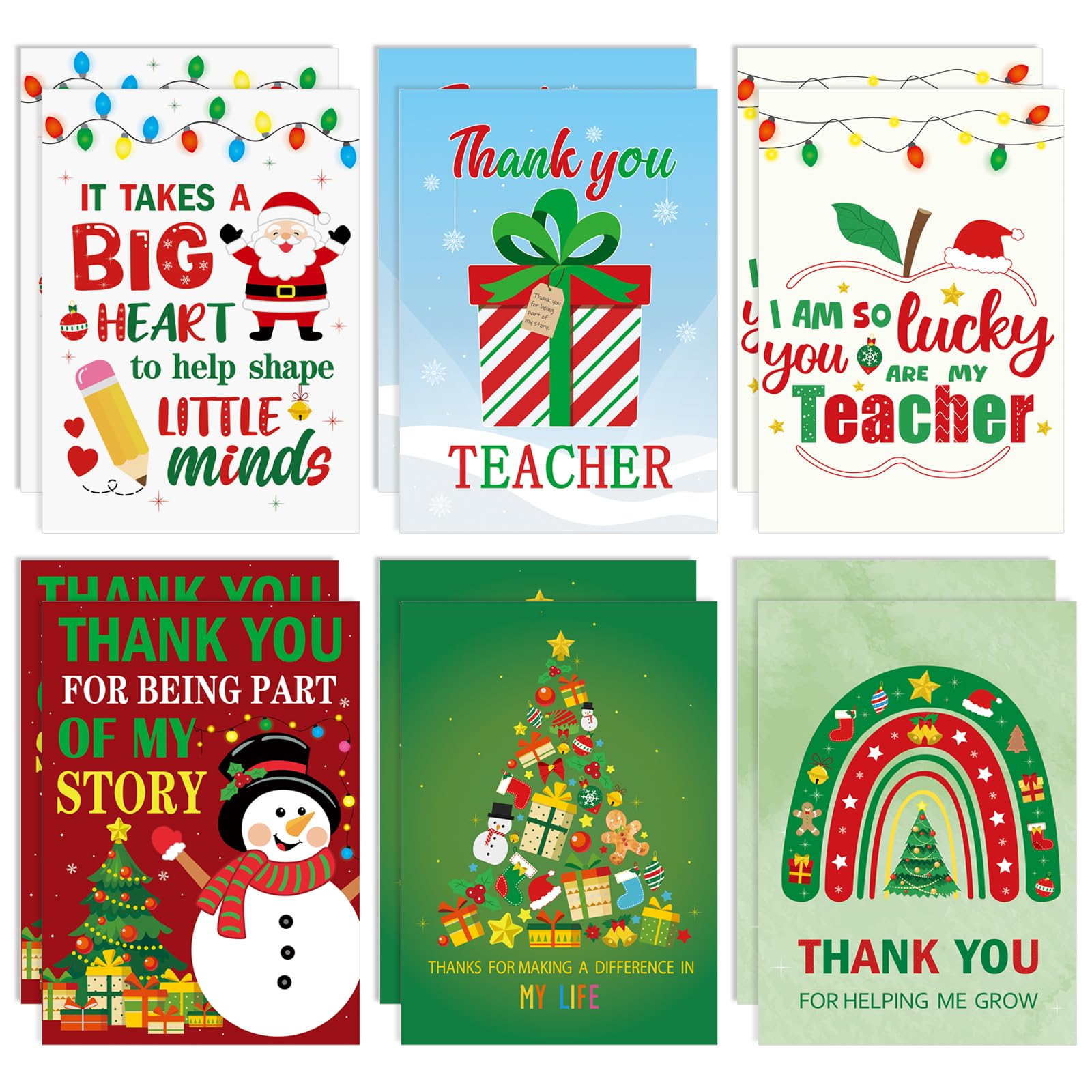 Amazon.com : Sereliy 12 Pack Christmas Thank You Cards for Teachers ...