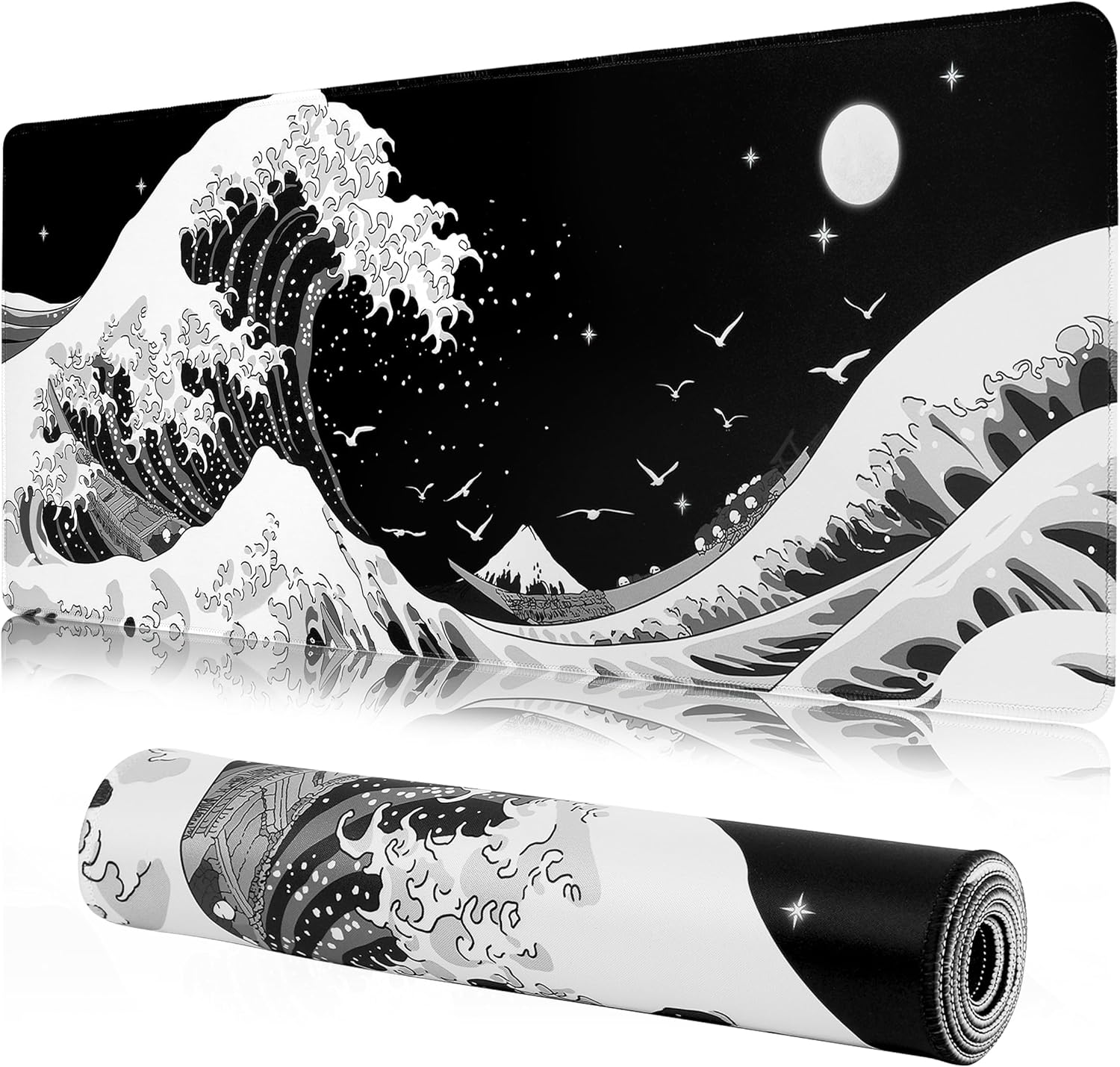 MEWOOCUE Black White Grey Mouse Pad Set XXL Anime Geometric Desk Mat ...