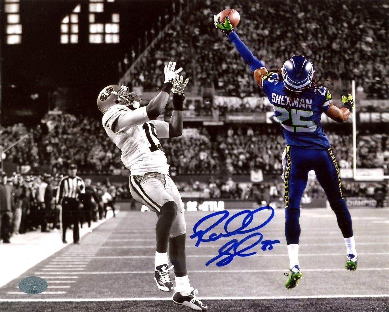 Autographed Sherman Photo - 8x10 The Tip RS Holo - Autographed NFL ...