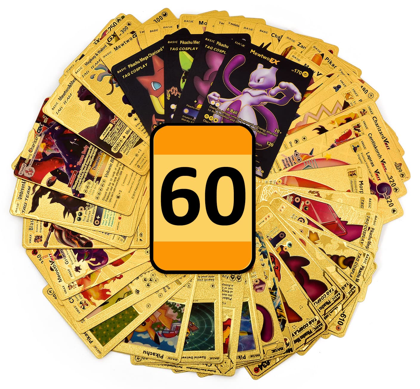 Buy TCG Deck Box Gold Foil Cards 60PCS, Assorted Golden Cards Vmax ...