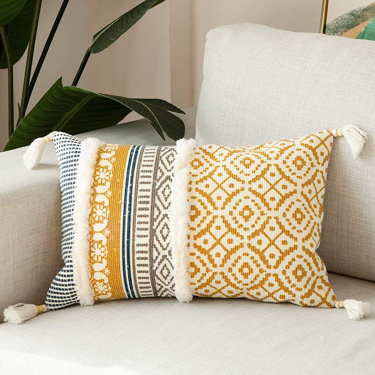 hi-home Set of 2 Boho Cushion Covers, 30 x 50 cm, Decorative Cushion ...
