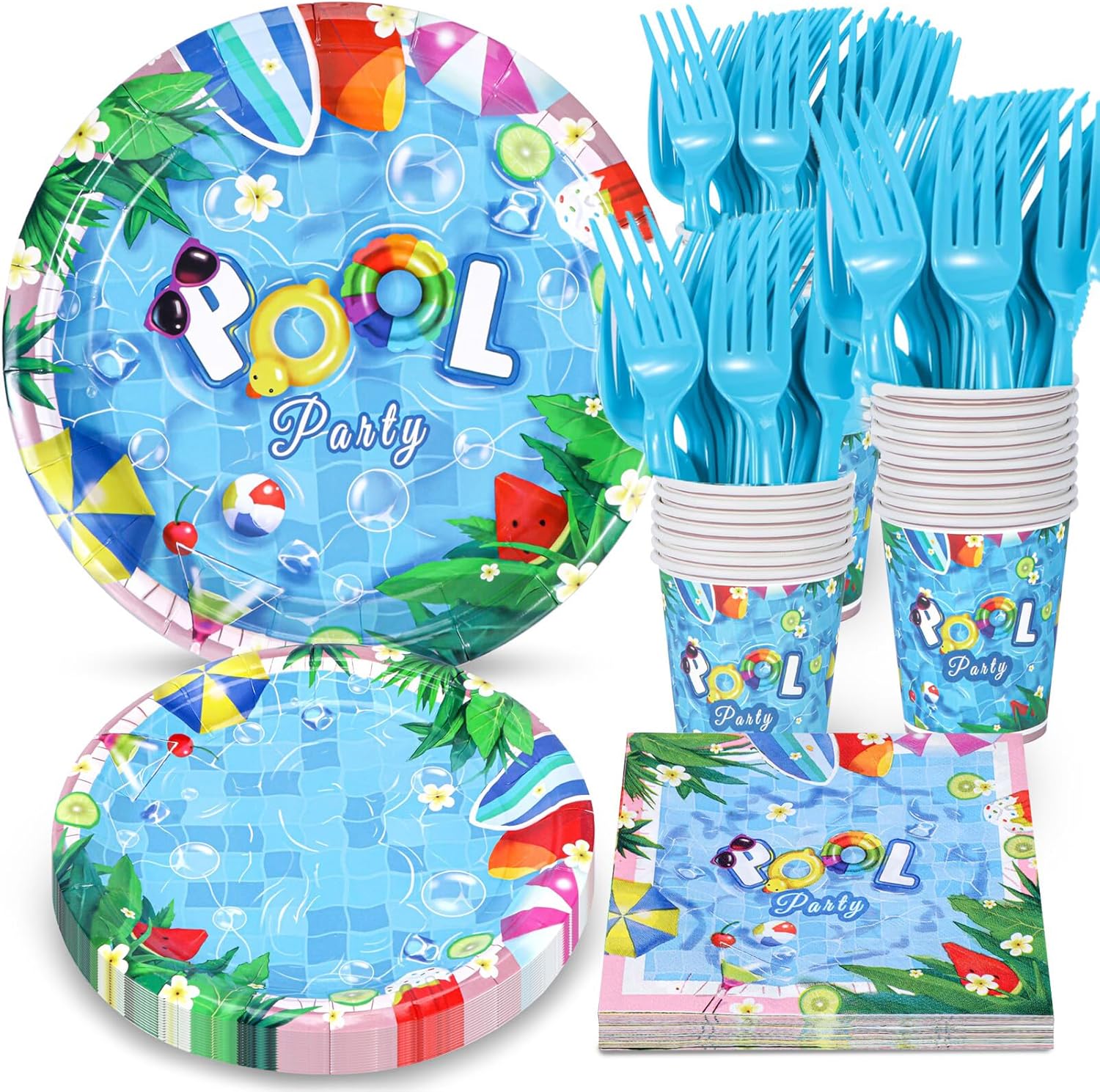 Amazon.com: Atonofun Pool Party Supplies, Pool Plates and Napkins Set ...