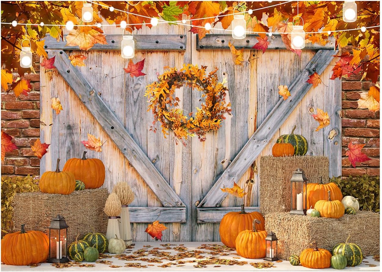 Amazon.com : WOLADA Fall Photo Backdrop Farm Barn Backdrop Thanksgiving ...