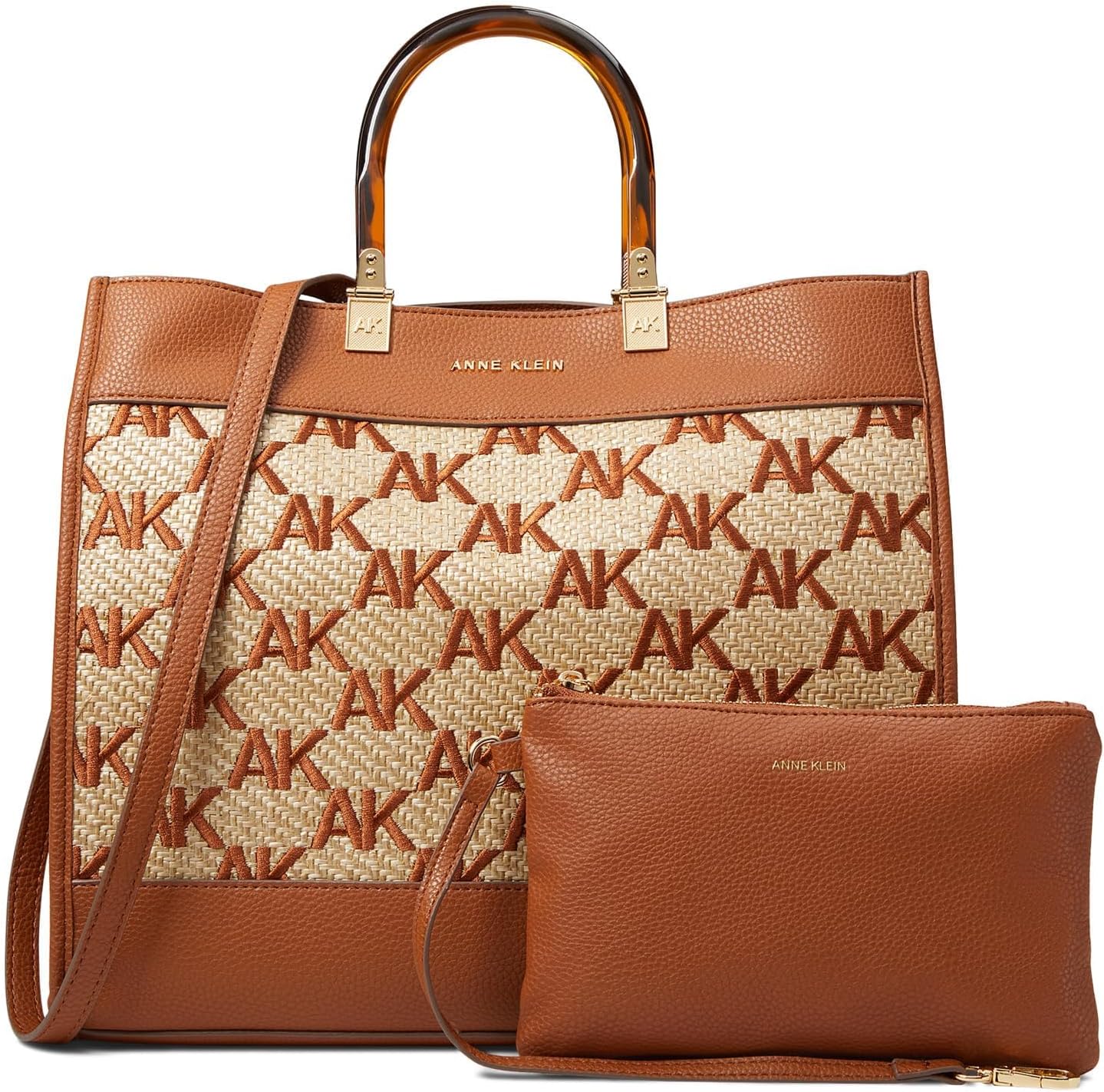 Amazon.com: Anne Klein Large tote in embroidered AK straw : Clothing ...