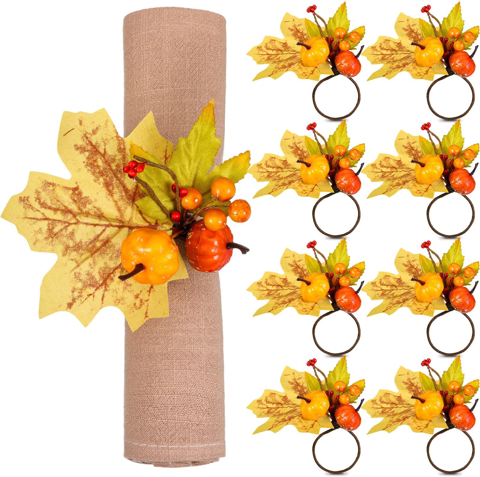 Amazon.com: 8 Pieces Fall Themed Napkin Rings Thanksgiving Napkin Ring ...