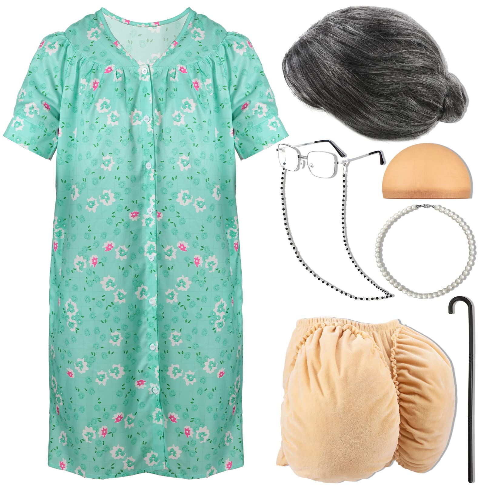 Zhanmai 8 Pcs Old Lady Costume Set Women's Fat Suits Short Sleeve Robe ...