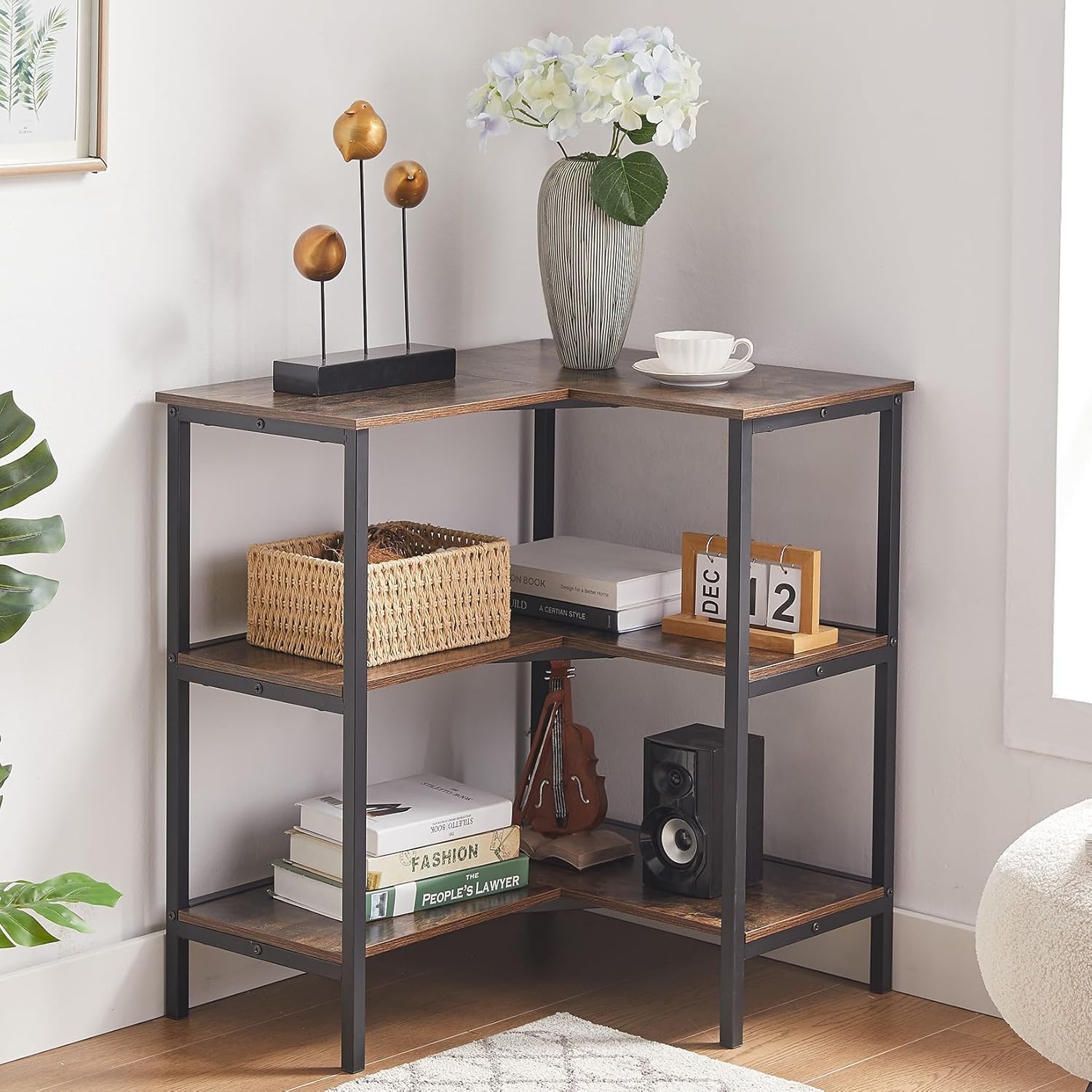 Amazon.com: VECELO Corner Cabinet Table with 3 Tier Open Shelf ...