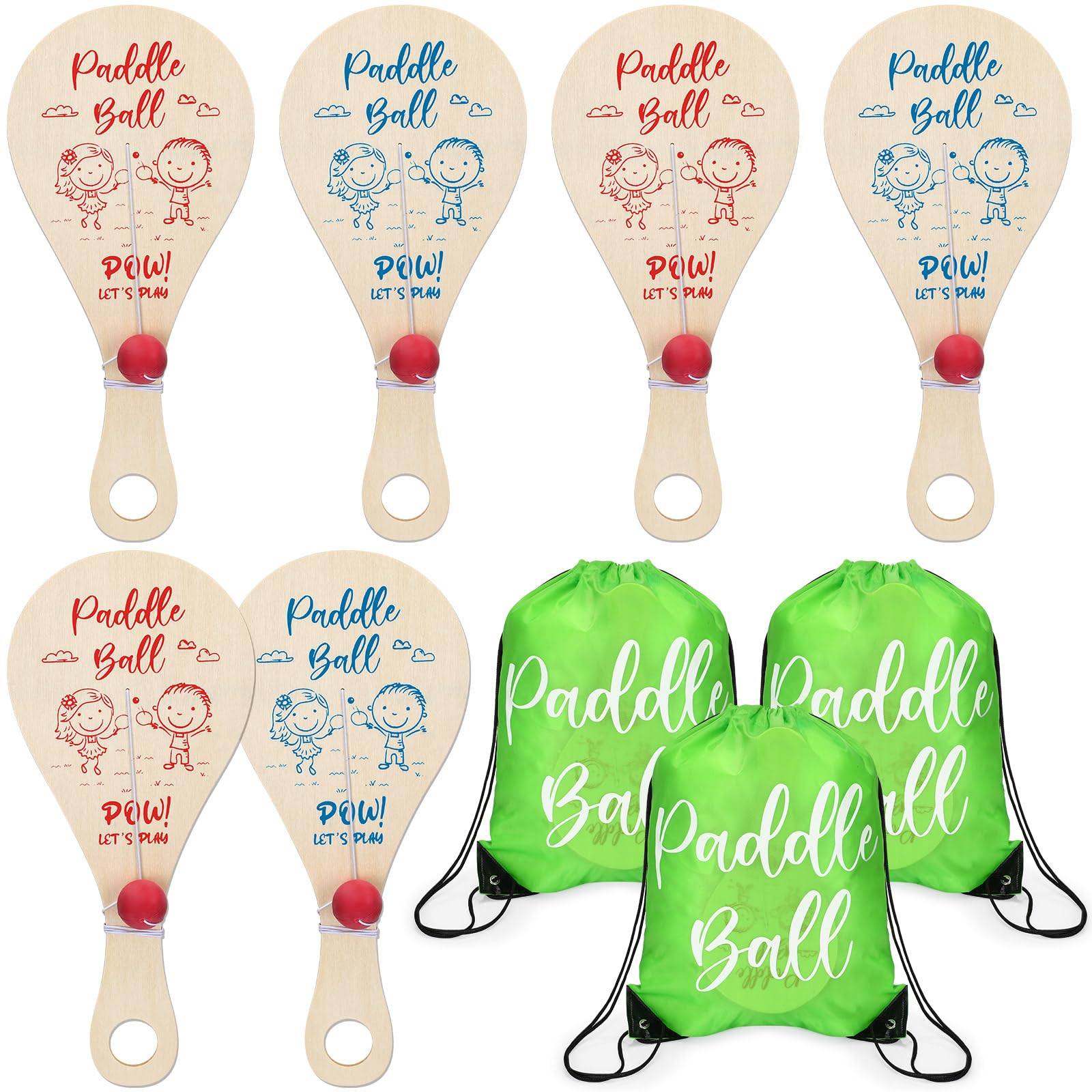 Amazon.com: Gemscream 6 Pcs 11.42 Inch Wooden Paddle Ball with String ...