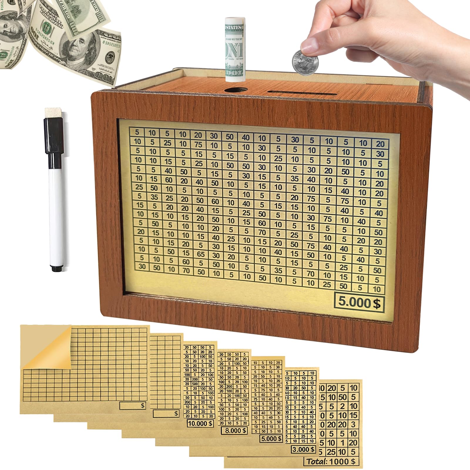 Amazon.com : Money Box, Wooden Money Savings Box,Retro 5000/3000/8000 ...