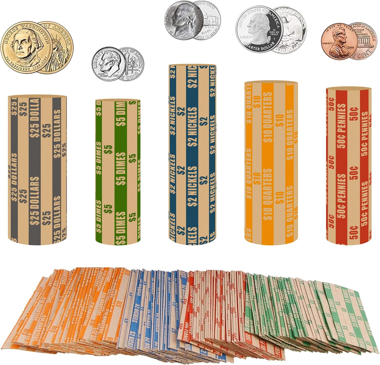 300 Pcs Coin Rollers Canadian, Assorted Coin Wrappers, Kraft Paper Flat ...