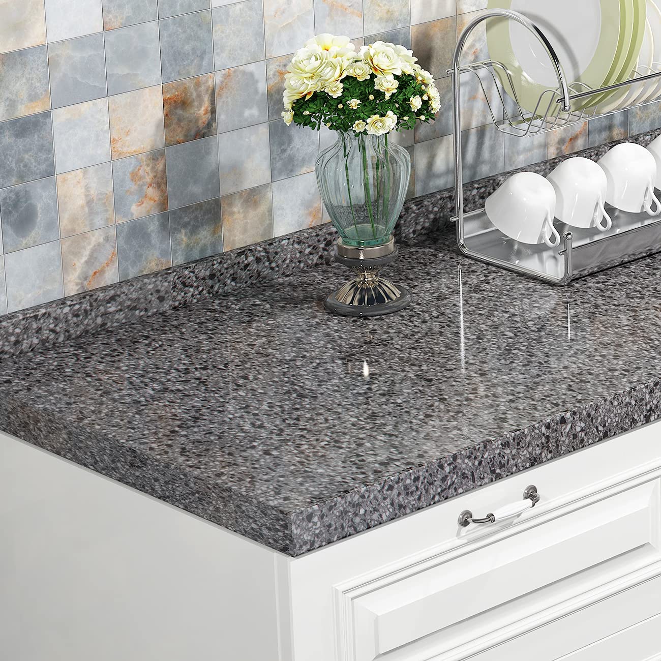 Livelynine 197 X 24 Inch Dark Granite Countertop Contact Paper ...