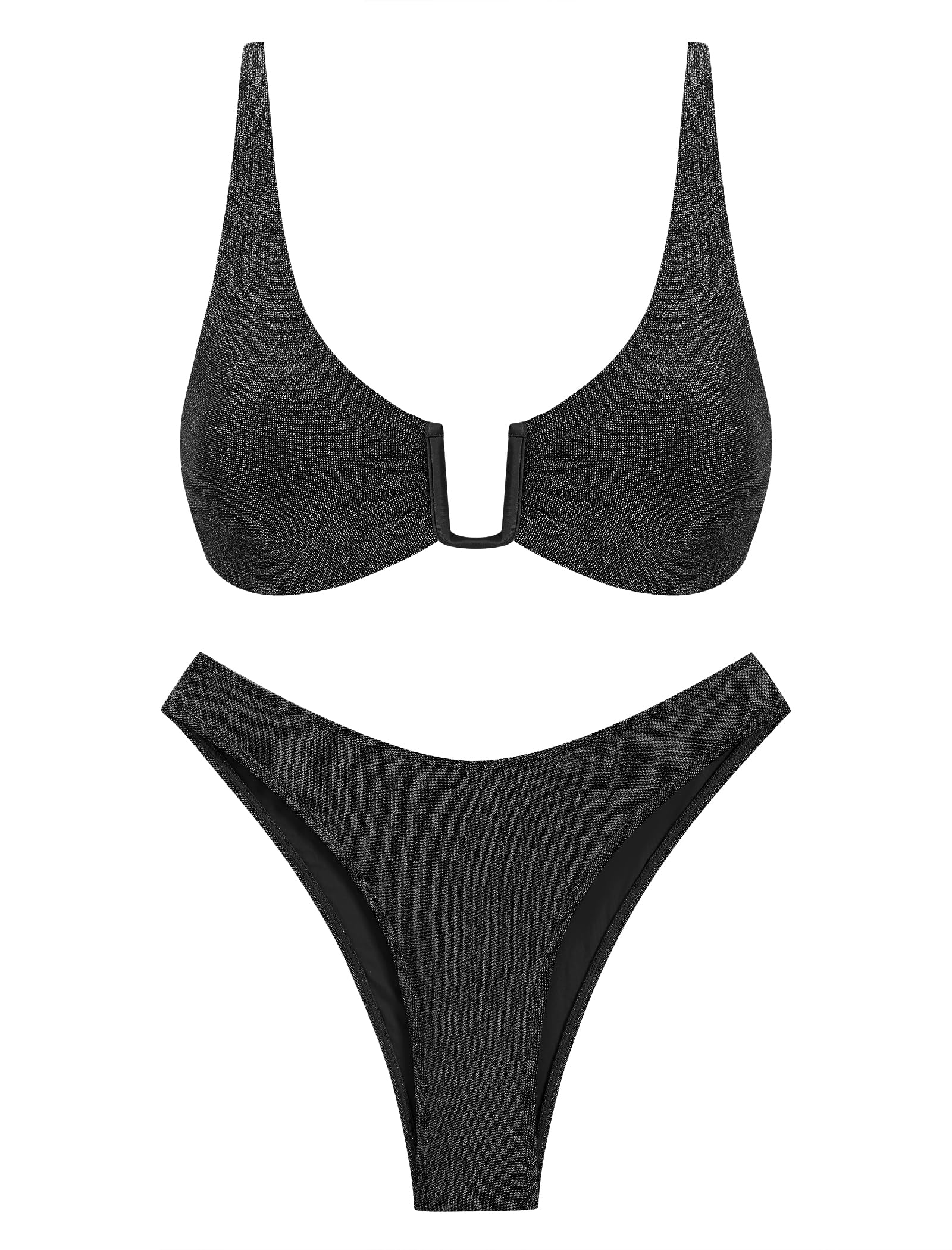 Amazon.com: ZAFUL Women's Two Piece Swimsuit Textured U-Wired Metal ...