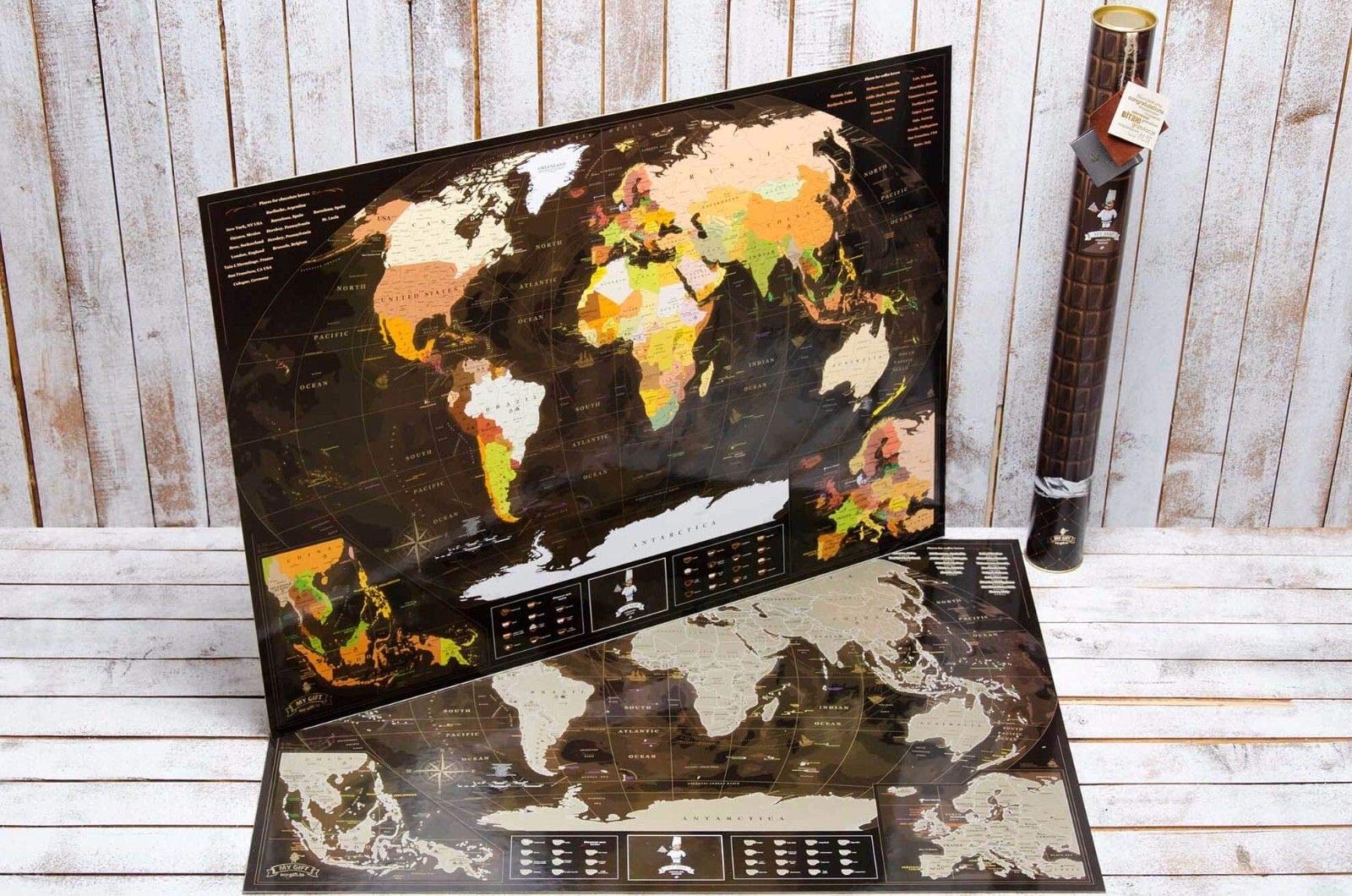 Mymap Chocolate Scratch Off World Map Detailed Laminated Map Push ...