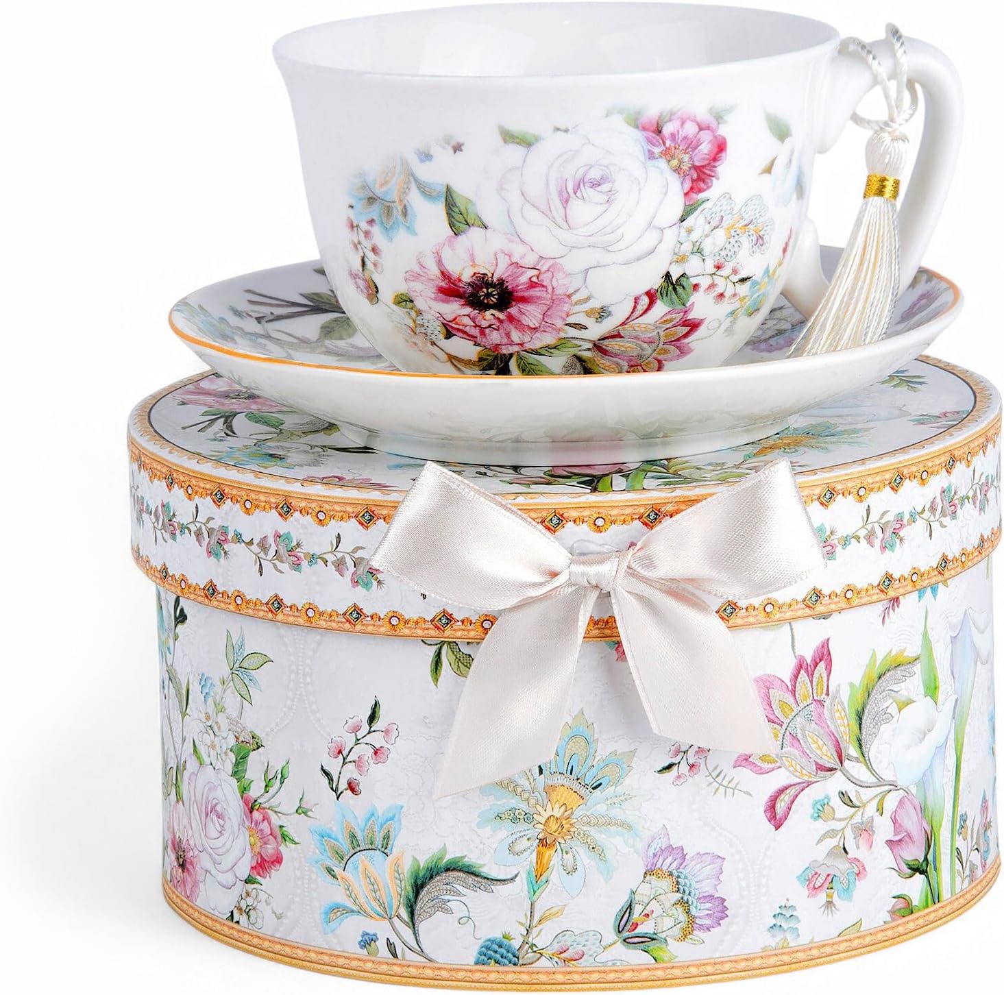 Amazon.com | STP GOODS Bone China Tea/Coffee Cup and Saucer in Gift Box ...