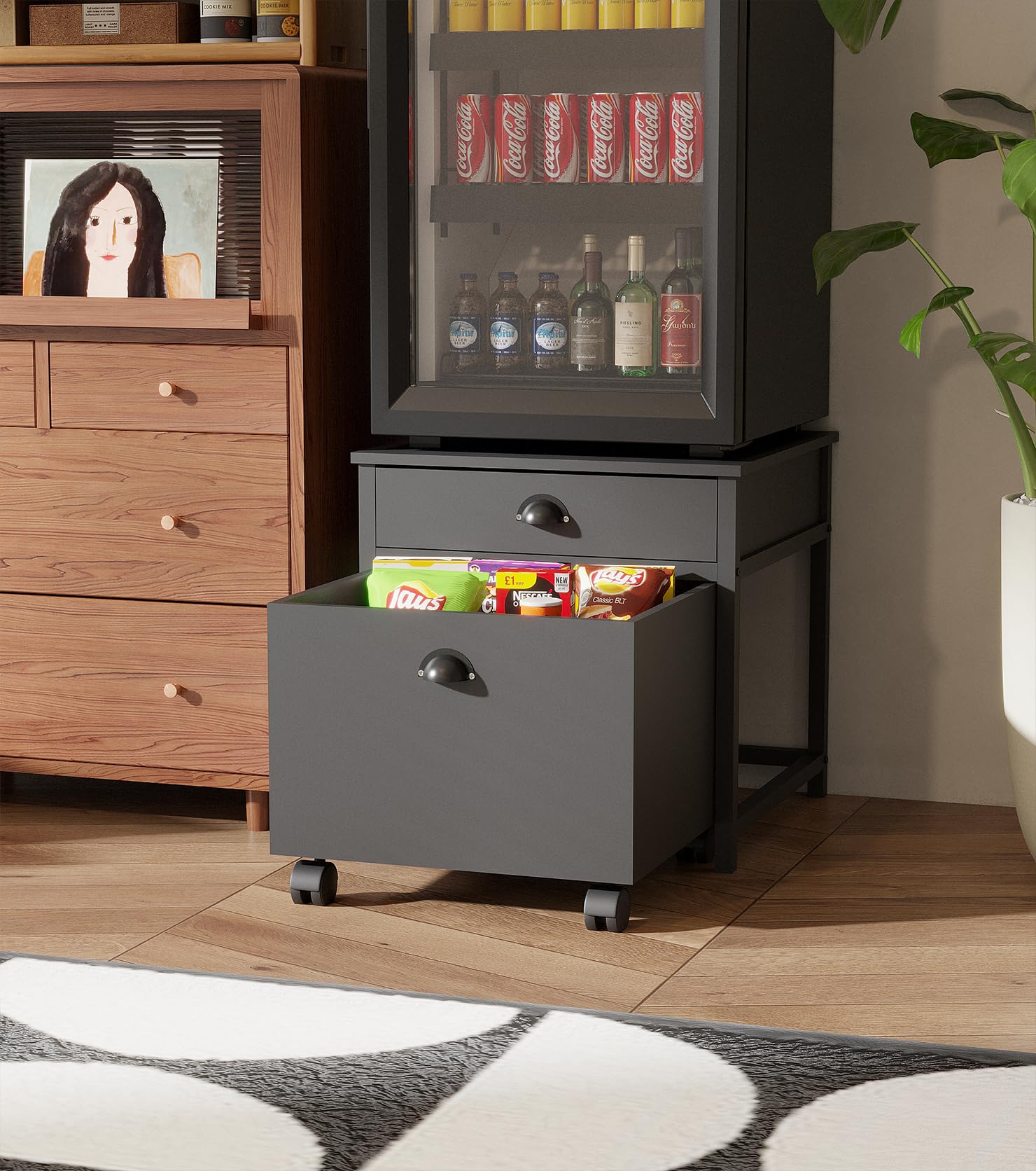Amazon.com: WHAVA Mini Fridge Table with Drawers and Movable Cabinet ...