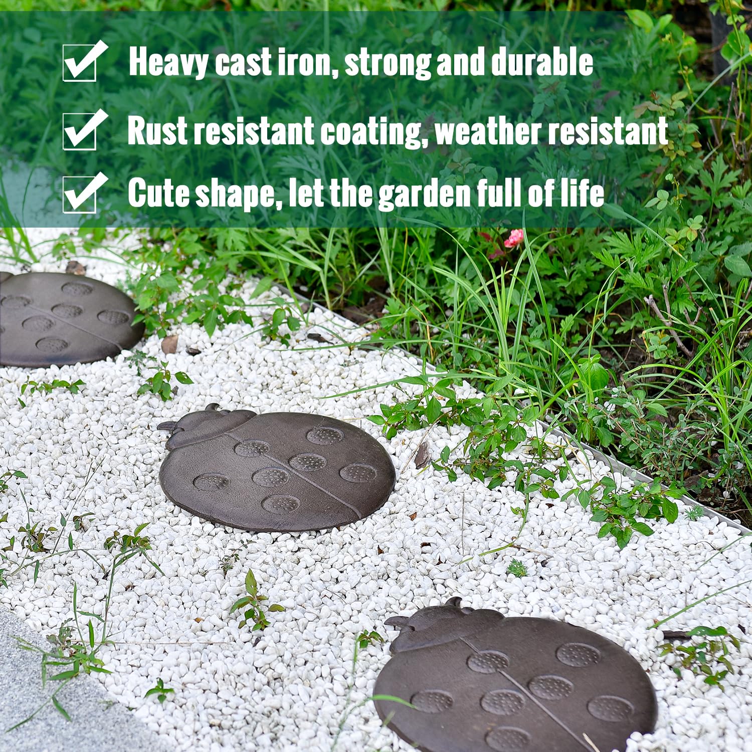 Snapklik.com : Cast Iron Ladybug Stepping Stones, Sturdy Metal Stepping ...